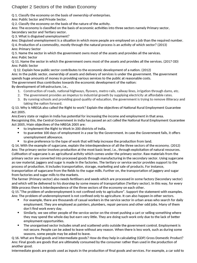 Chapter 2 Sectors of The Indian Economy | PDF | Underemployment | Employment