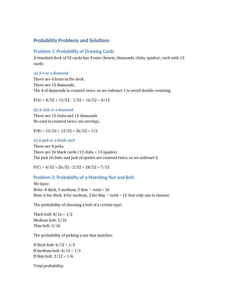 Card and Construction Probability Solutions | PDF