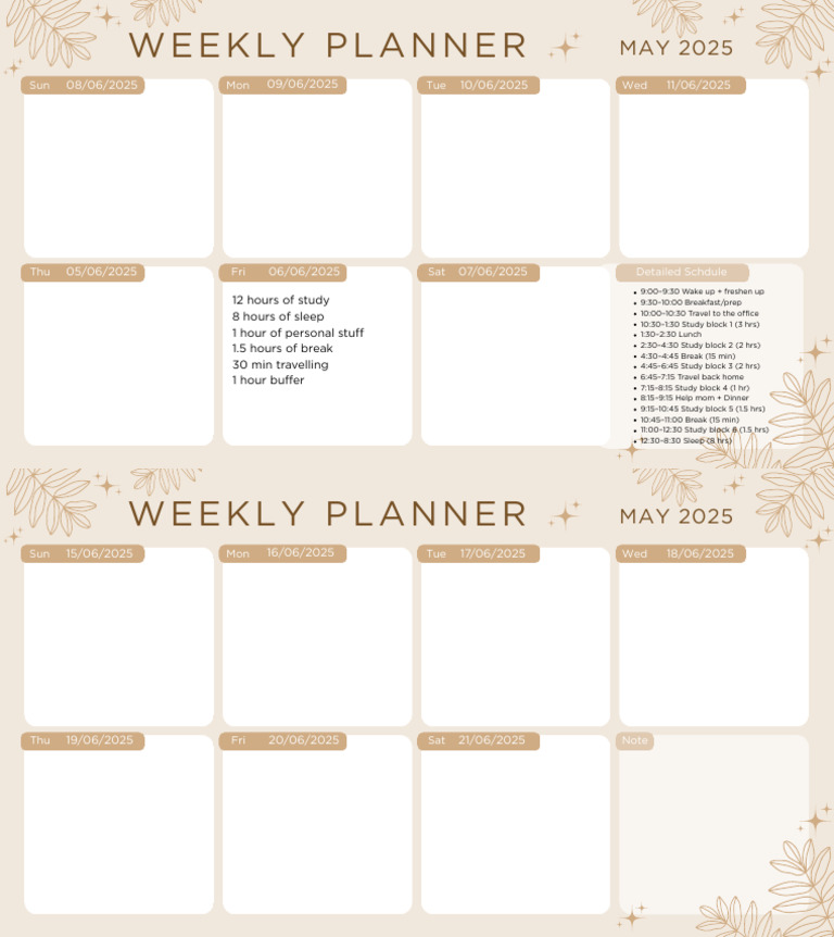 Cream Minimalist Aesthetic Printable Weekly Planner Calendar | PDF