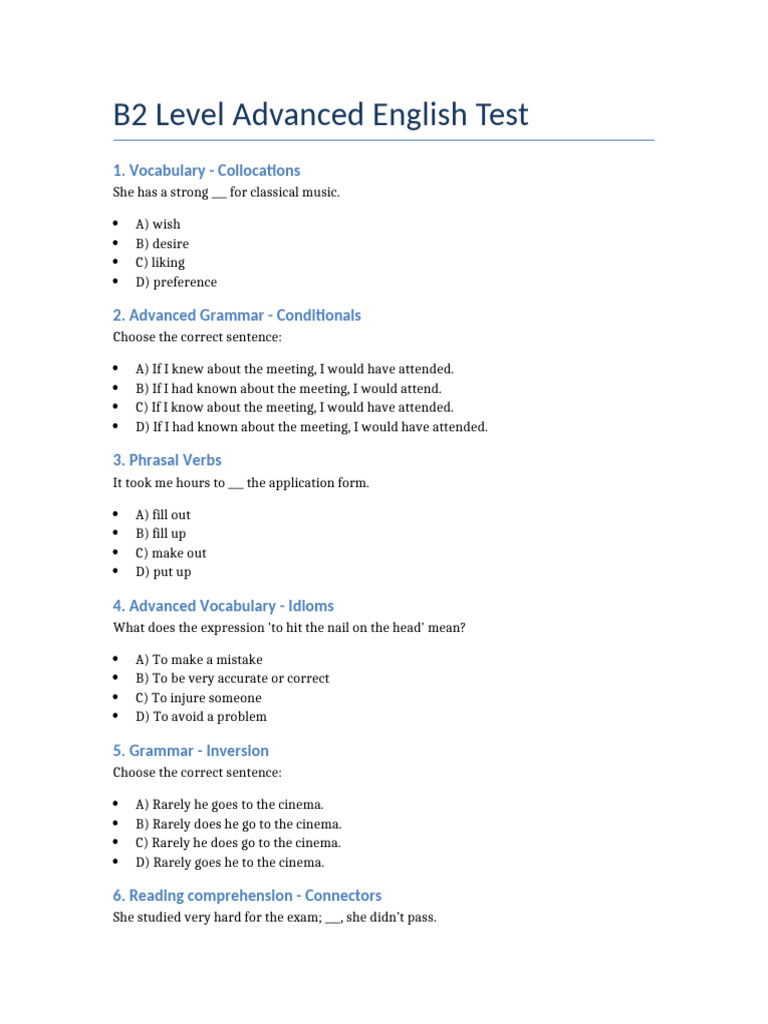 B2 Advanced English Test Without Answers | PDF