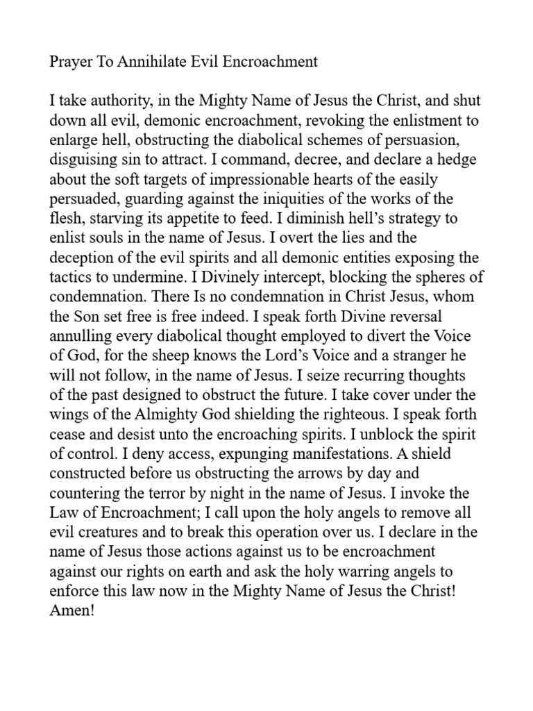 Prayer To Annihilate Evil Encroachment | PDF
