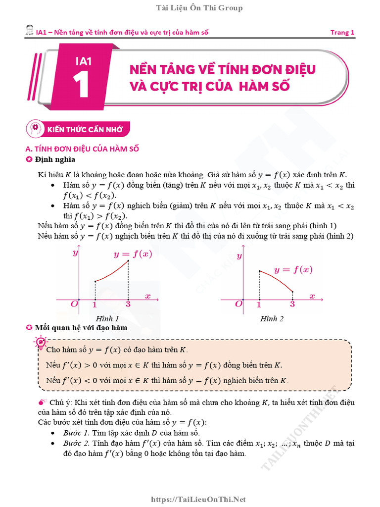 IA1 - Nền Tảng Về Tính Đơn Điệu Và Cực Trị Của Hàm Số PDF | PDF