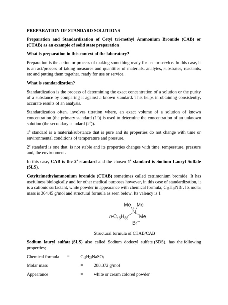 Preparation of Standard Solutions | PDF | Sodium Dodecyl Sulfate ...