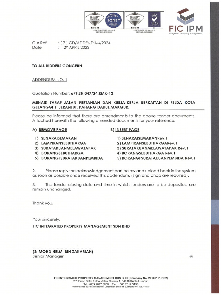 Surat Addendum No 1 | PDF