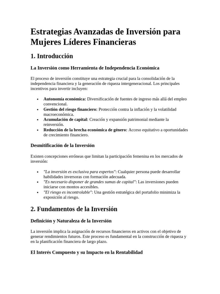 Estrategias Avanzadas de Inversión para Mujeres Líderes Financieras ...