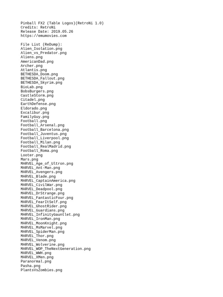Pinball FX2 Table Logos Collection | PDF