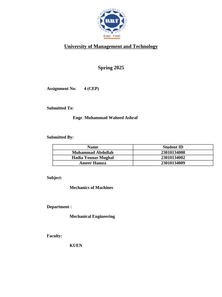 CEP Mechanics of Machine | PDF | Mechanical Engineering