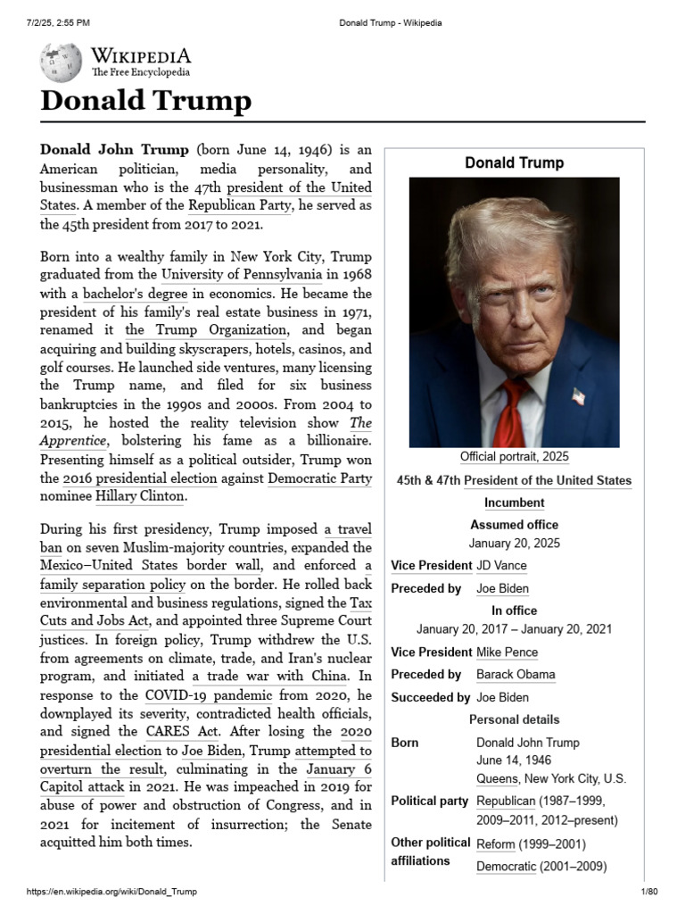 Donald Trump - Wikipedia | PDF | Donald Trump | American Government