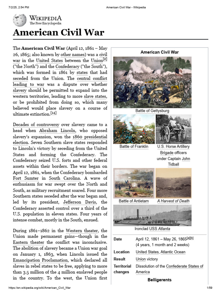 American Civil War - Wikipedia | PDF | American Civil War | Confederate ...