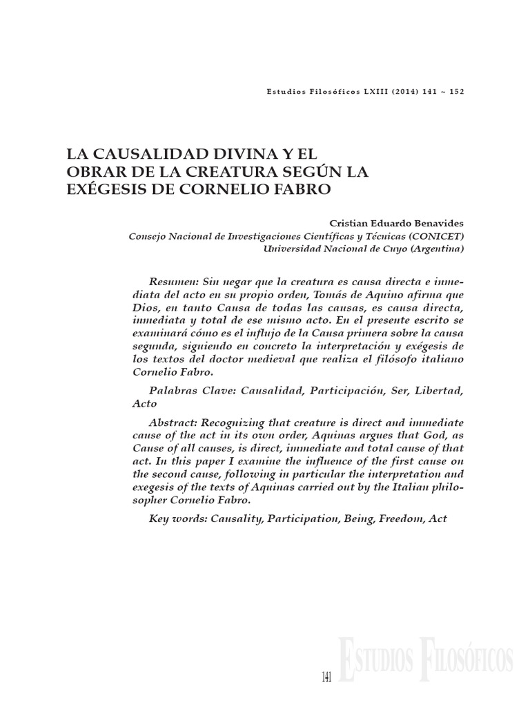 La caUSaLIDaD DIVINa y EL OBrar DE La crEaTUra SEgÚN La EXégESIS DE ...