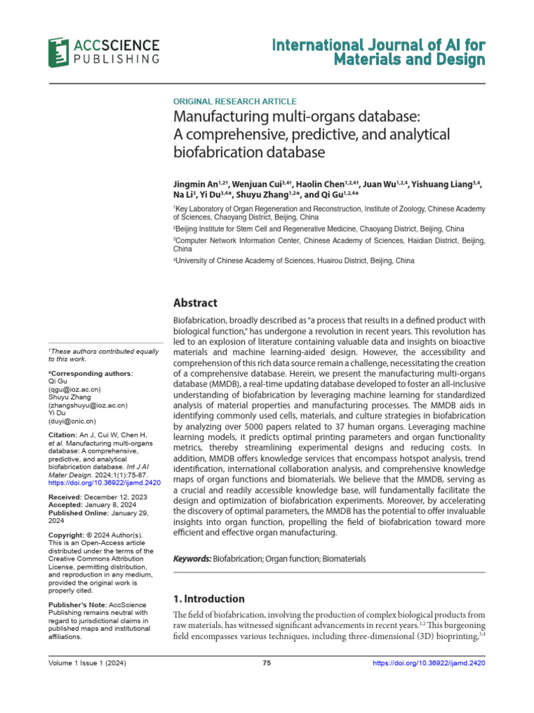 Manufacturing Multi-Organs Database: A Comprehensive, Predictive, and ...