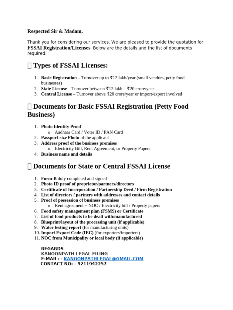 FSSAI License Registration Guide | PDF