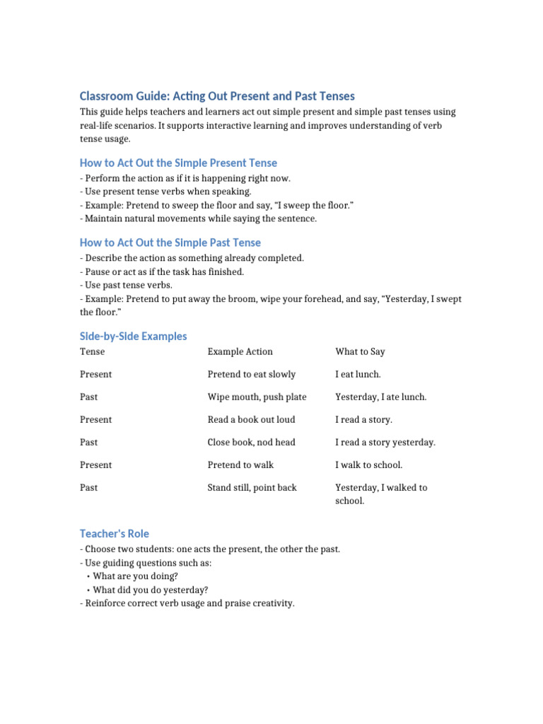 Guide Acting Out Present and Past Tense | PDF