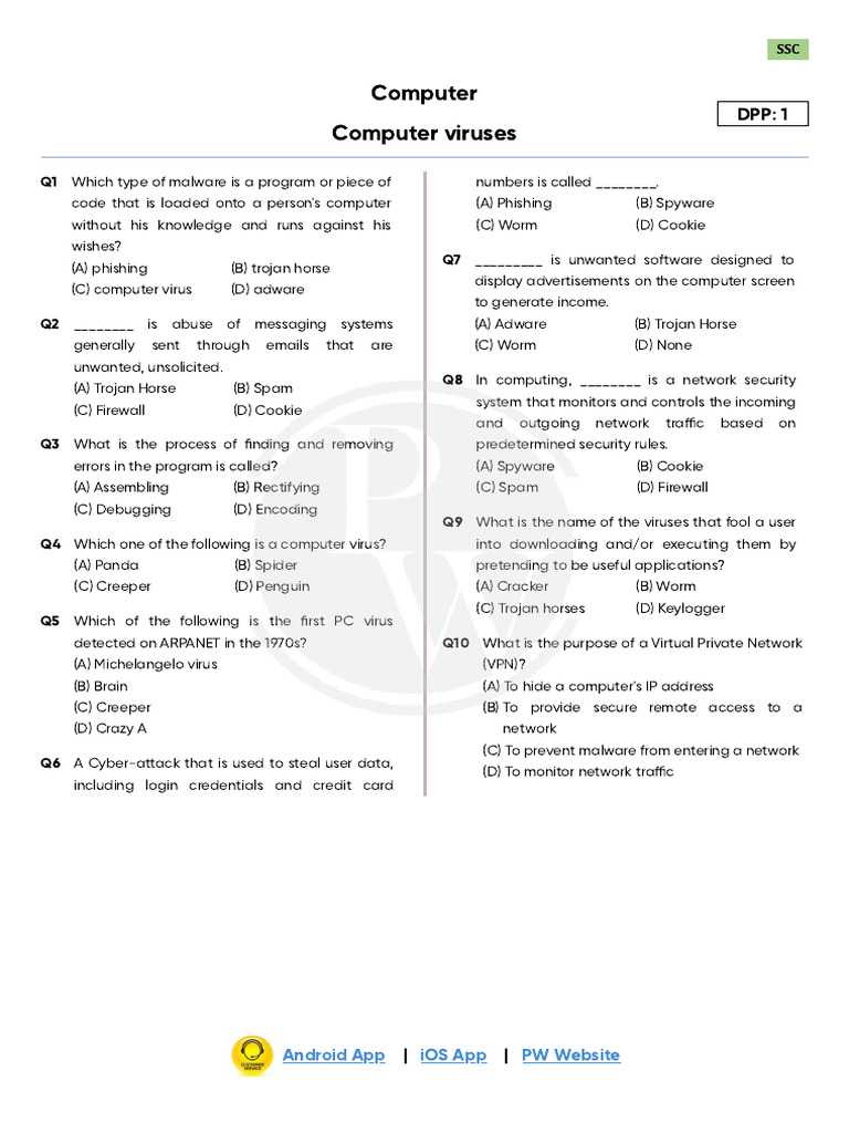 Computer Viruses - DPP 01 (English) | PDF | Computer Virus | Malware