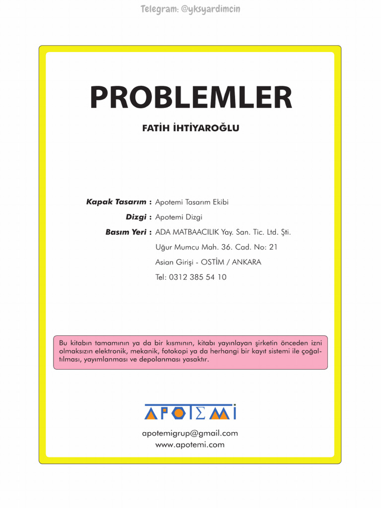 Apotemi Yayınları - TYT - AYT Matematik - Problemler | PDF