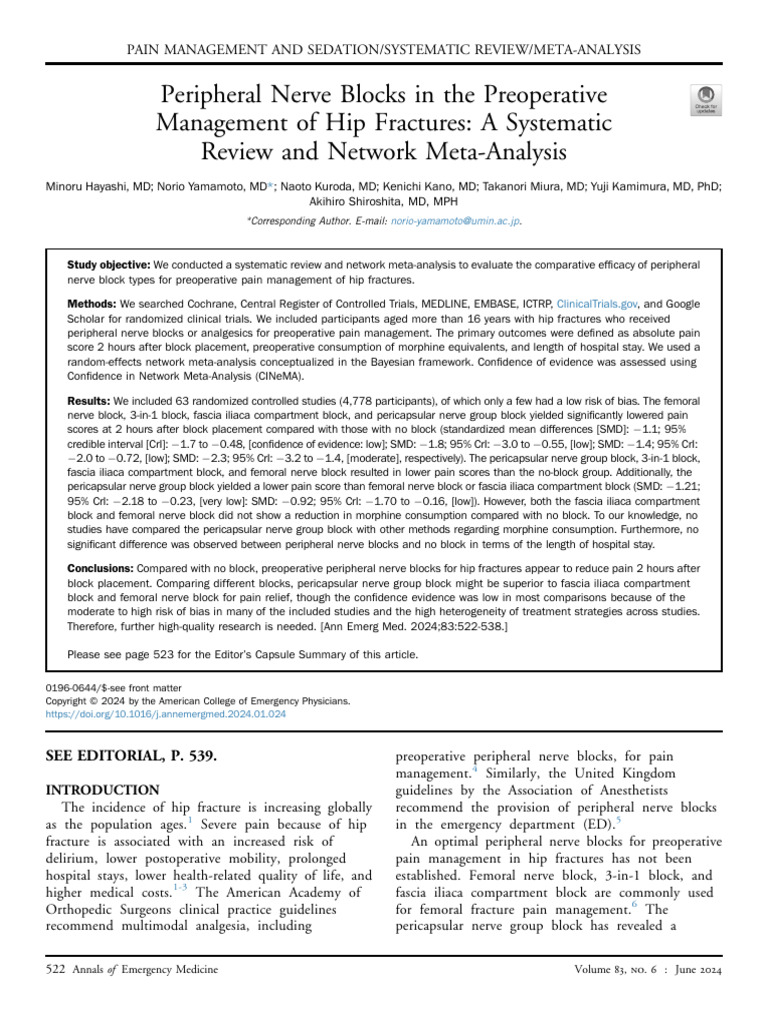Peripheral Nerve Blocks for Hip Fractures | PDF | Meta Analysis ...
