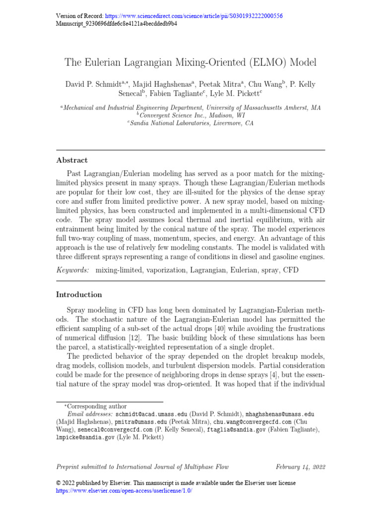 The Eulerian Lagrangian Mixing-Oriented Model | PDF | Gases | Computational Fluid Dynamics