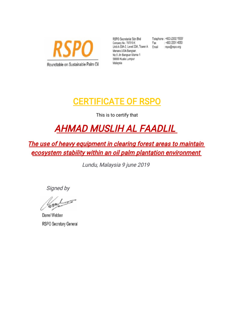CERTIFICATE RSPO-WPS Office | PDF