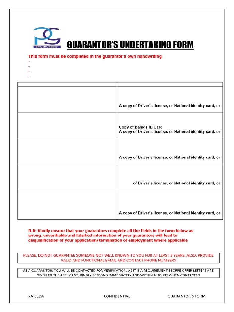 Guarantor's Form and Undertaking Guide | PDF | Identity Document ...