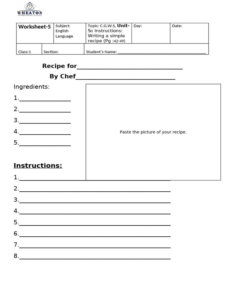 Simple Recipe Writing Worksheet | PDF