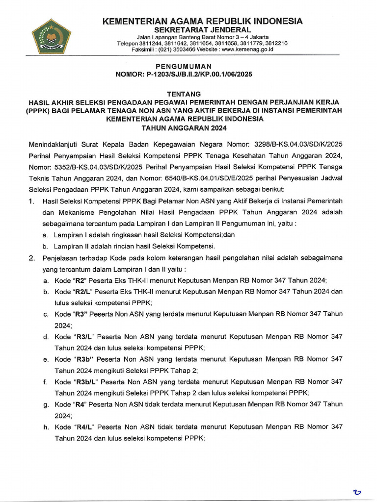 Pengumuman Hasil Akhir Seleksi Pengadaan PPPK Tahap II | PDF