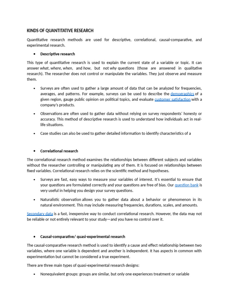 Types of Quantitative Research Methods | PDF | Experiment ...