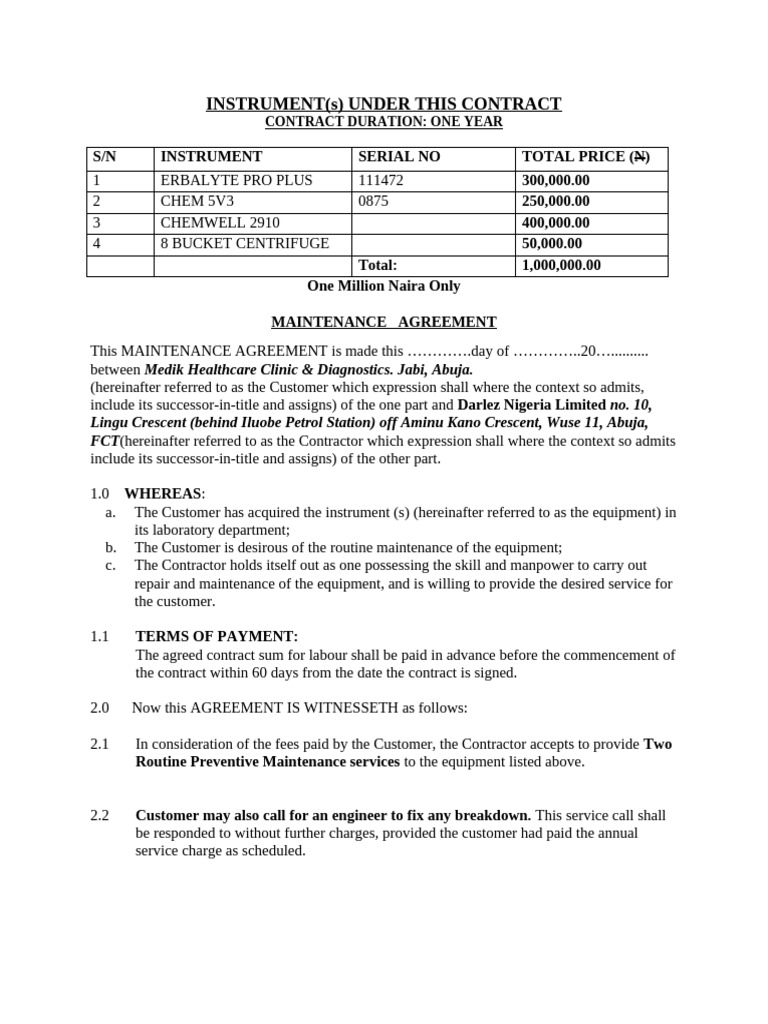 Chemwell 2910 Pricing and Maintenance Agreement | PDF