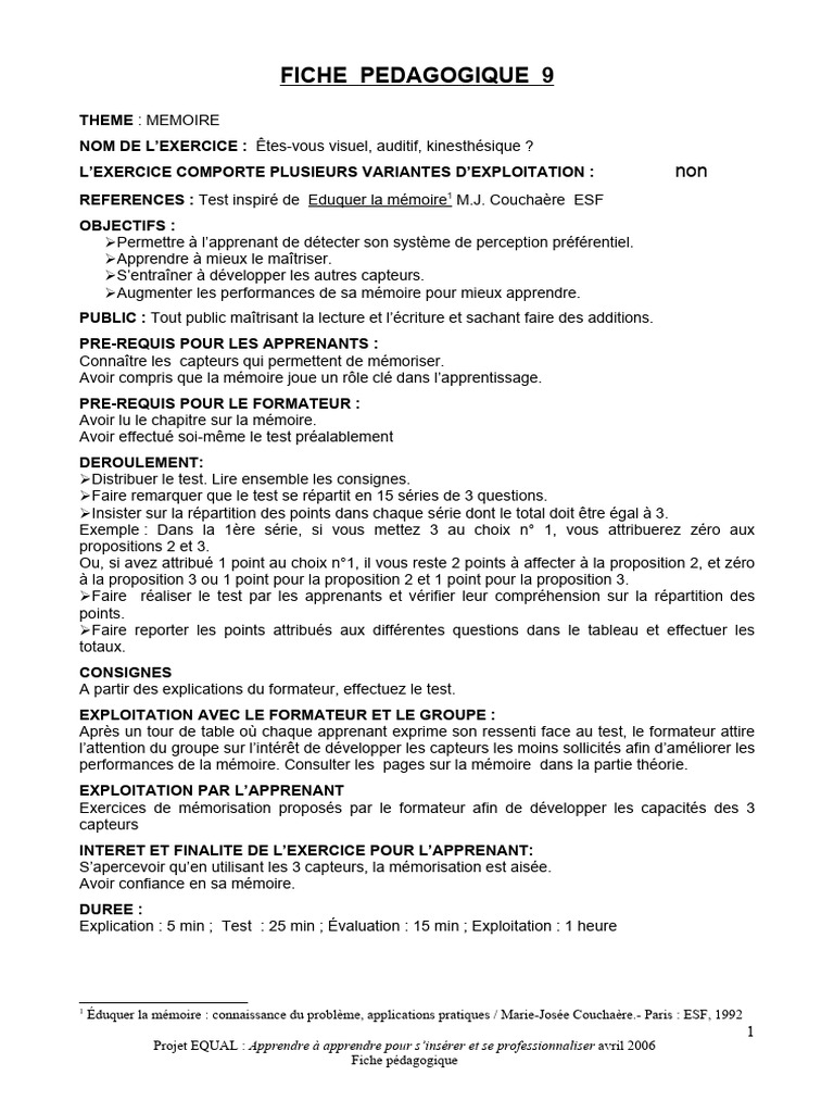 Test de perception sensorielle | PDF | Apprentissage | Pédagogie