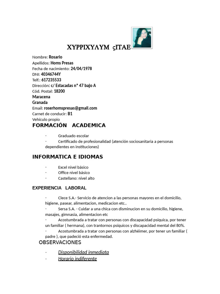 Currículum Cuidadora de Ancianos | PDF