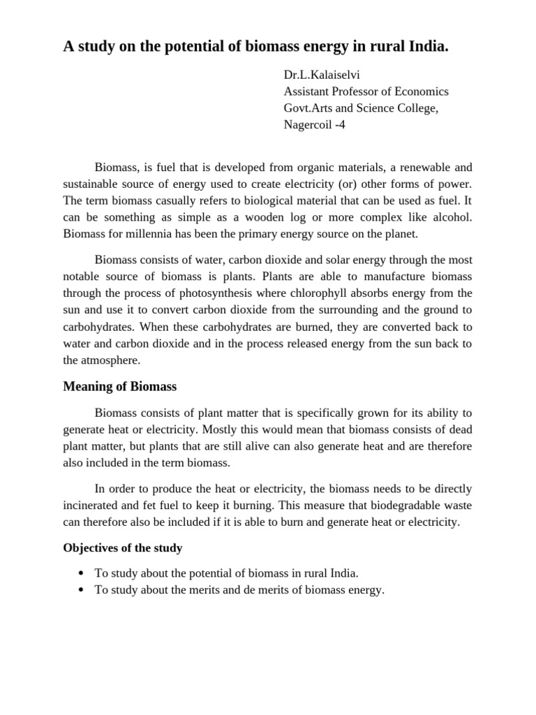 Biomass Energy Potential in Rural India | PDF | Fuels | Biofuel