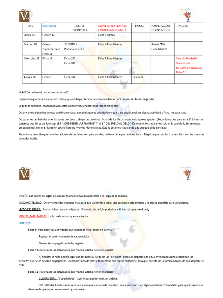 Planificación Semanal de Actividades Educativas | PDF