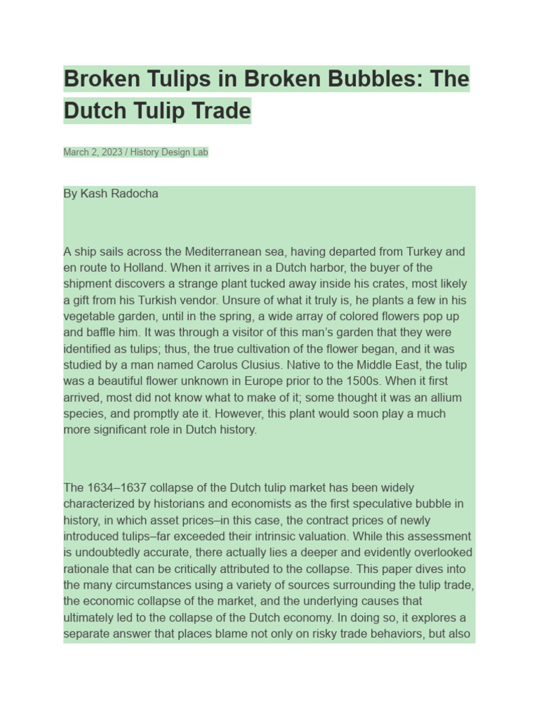 Broken Tulips in Broken Bubbles - The Dutch Tulip Trade | PDF | Tulip ...