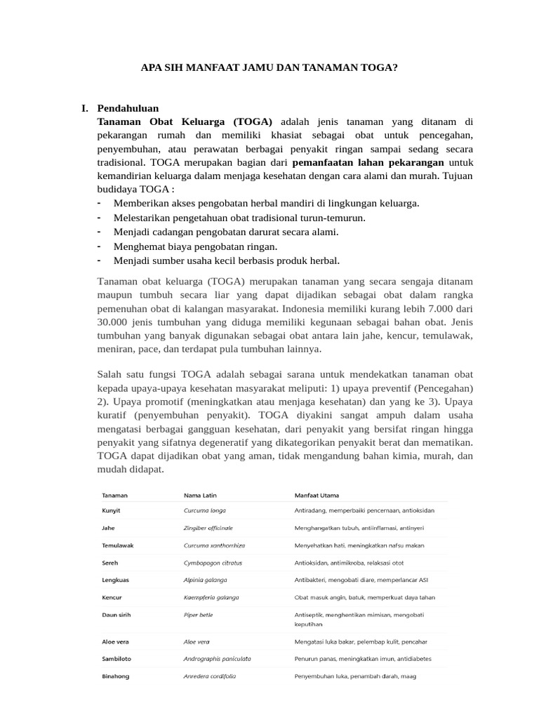 Manfaat Jamu dan Tanaman TOGA | PDF