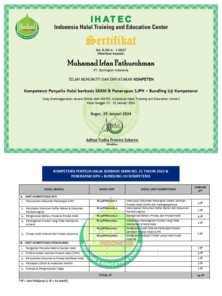 Sertifikat Training Penyelia Halal 2024 | PDF