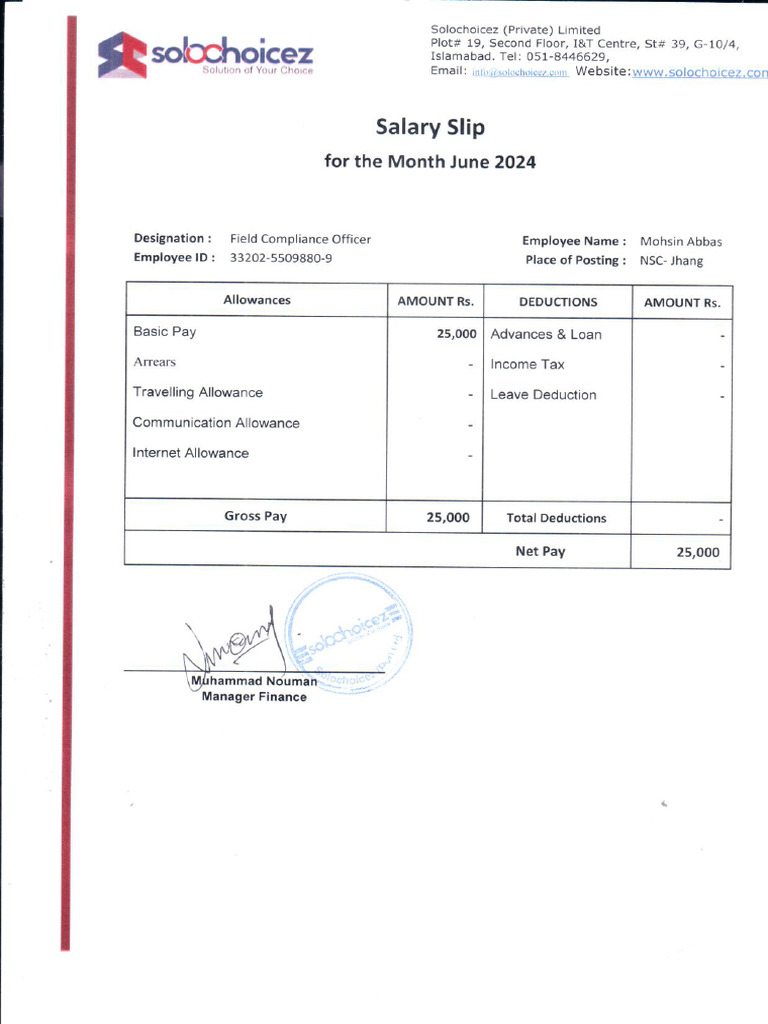 Sallery Slip June 2024 | PDF