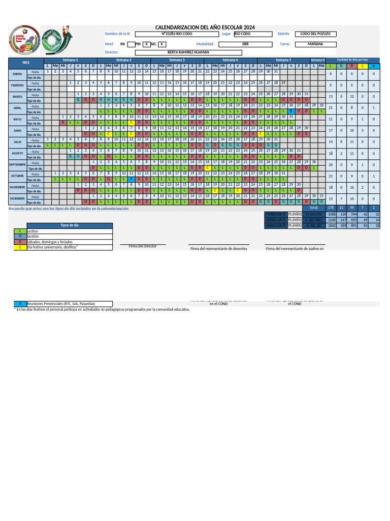 Calendarización Del Año Escolar 2024 Ugel Puerto Inca | PDF