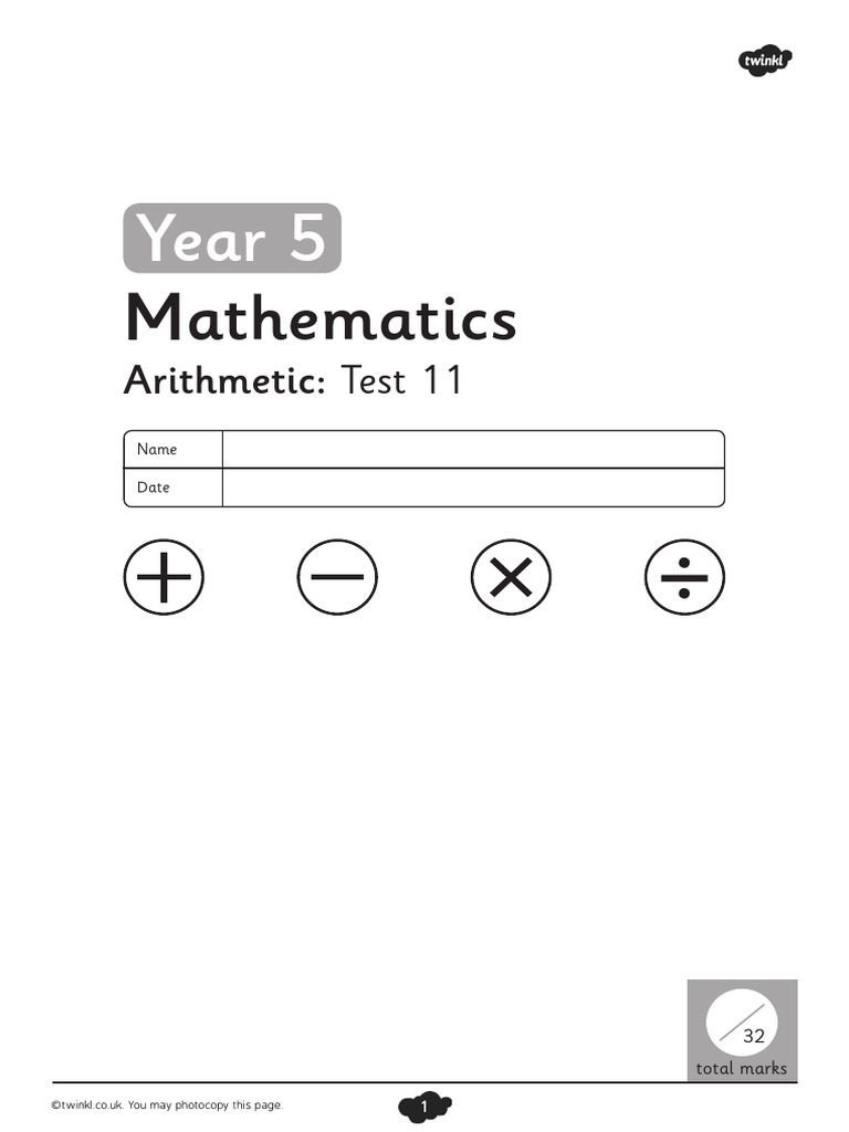 Y5 Arithmetic Full Test 11 | PDF | Mathematics