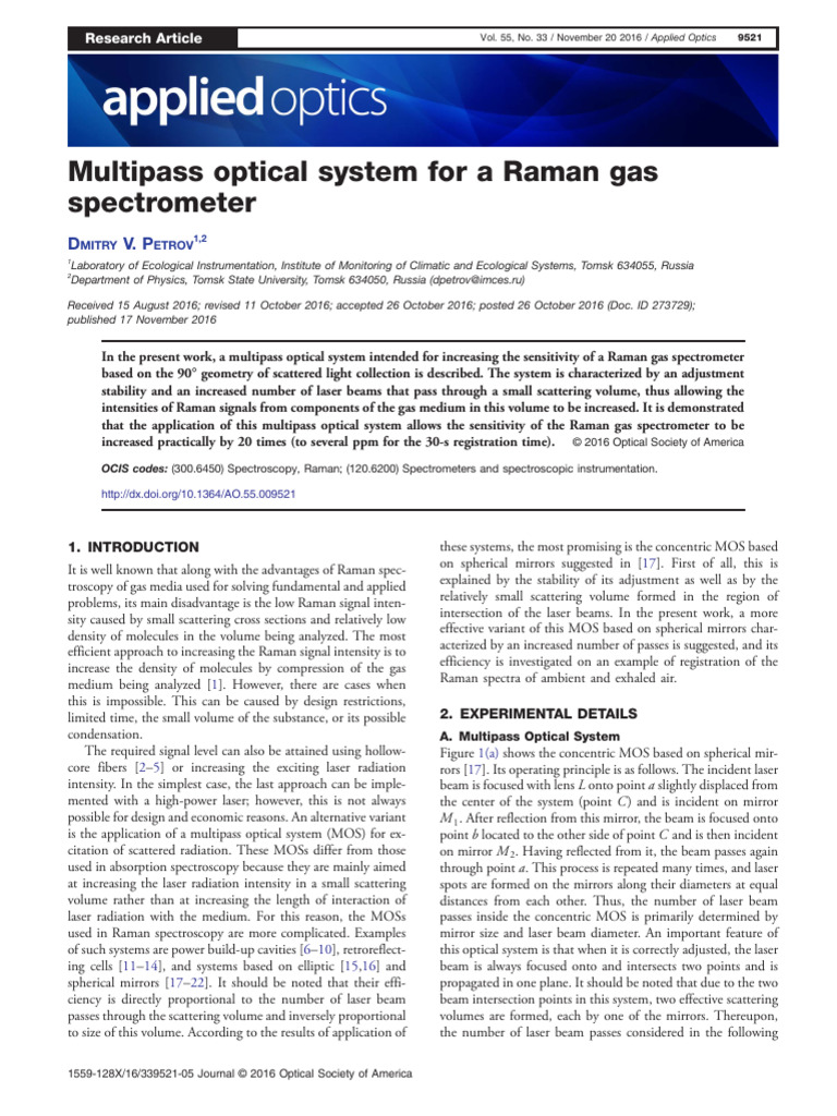 Petrov - 2016 - Multipass Optical System For A Raman Gas Spectrometer ...