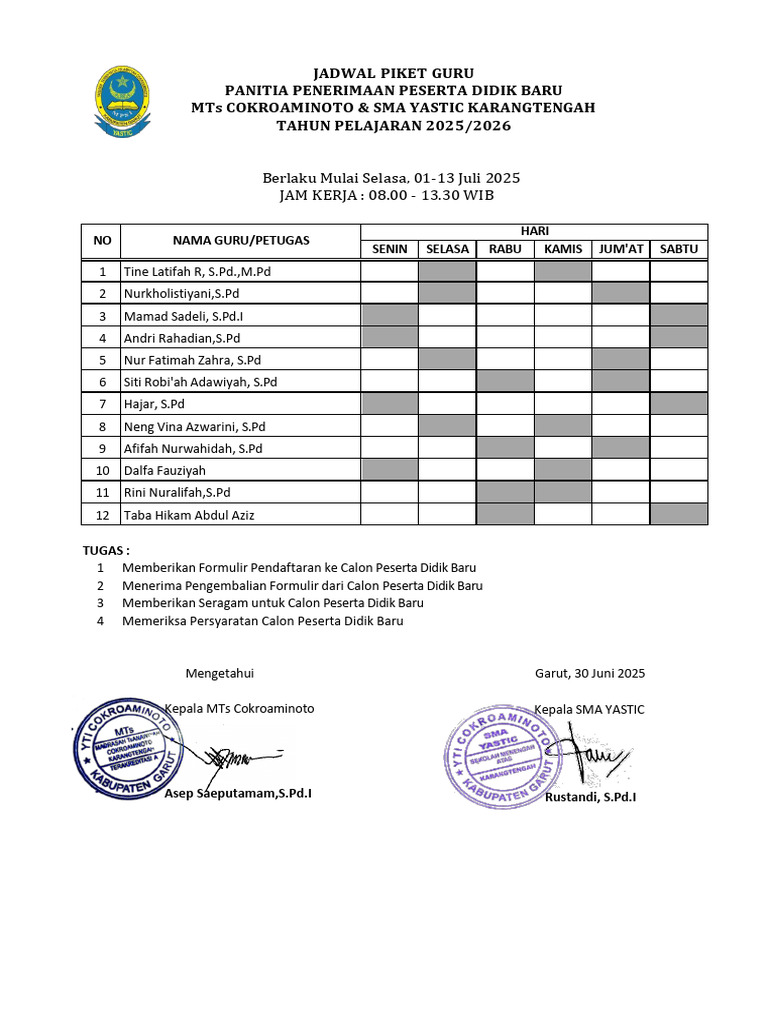 Jadwal Piket PPDB 2025-2026 | PDF