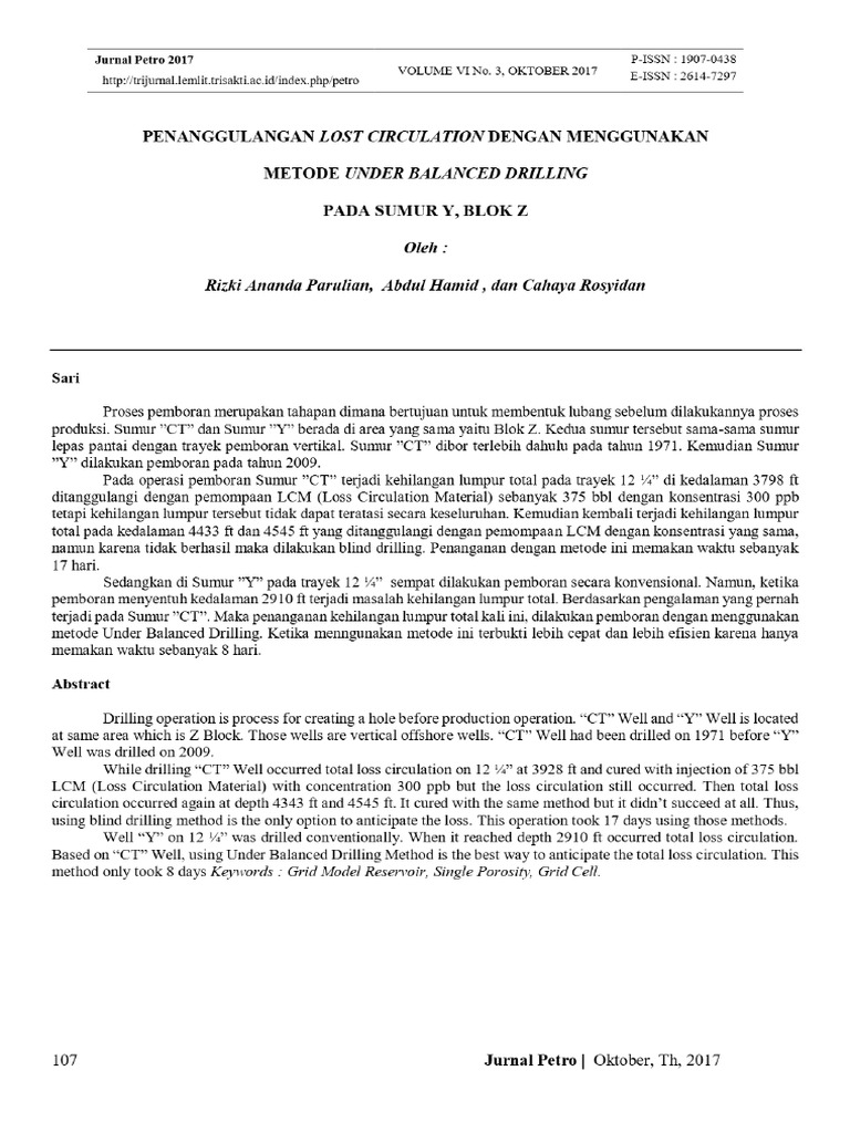 View of Penanggulangan Lost Circulation Dengan Menggunakan Metode Under Balanced Drilling Pada ...