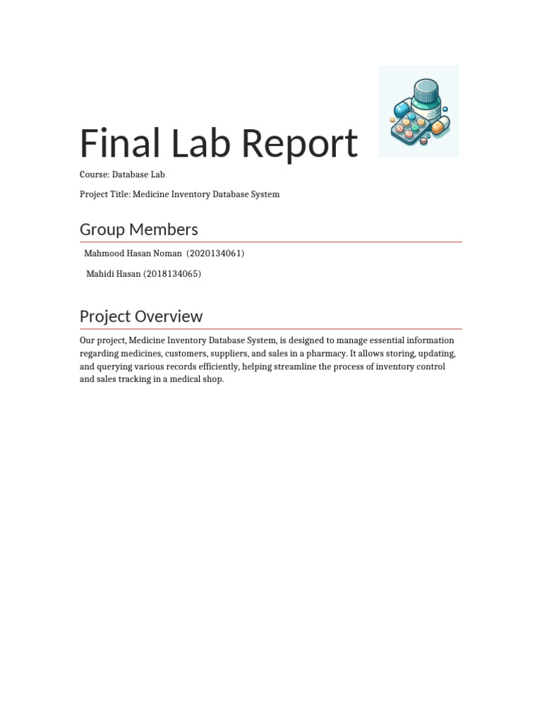 Medicine Inventory Final Report | PDF | Databases | Information Science