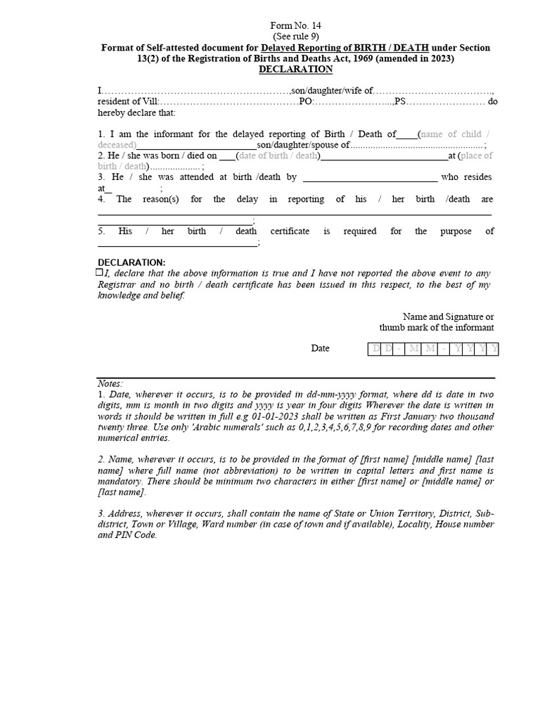 Delayed Birth/Death Reporting Form 14 | PDF