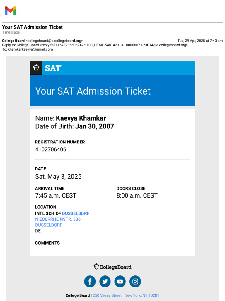 Your SAT Admission Ticket Details | PDF