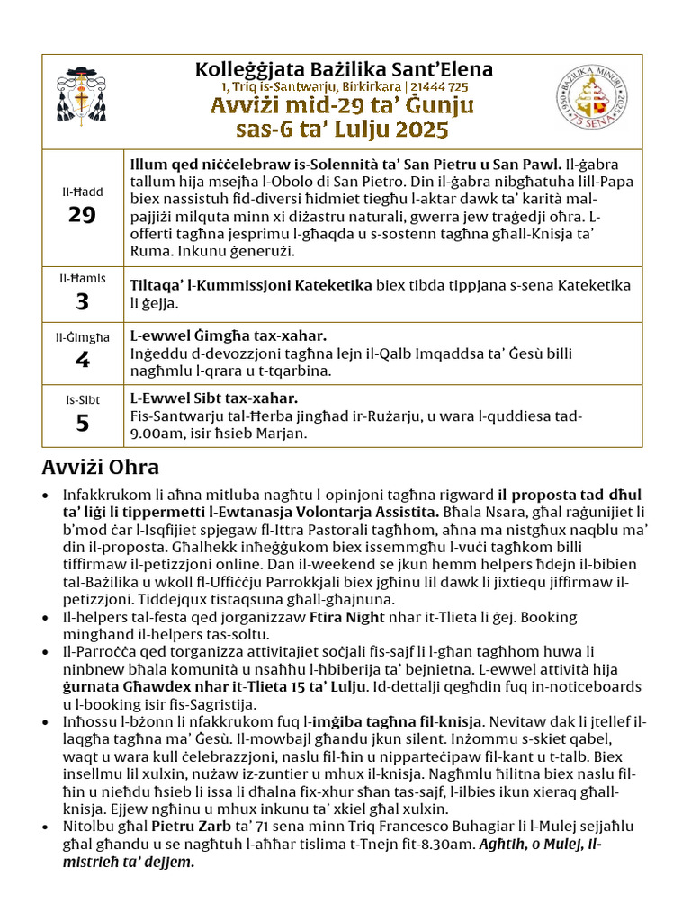Avvizi 6 Ta' Lulju 2025 | PDF