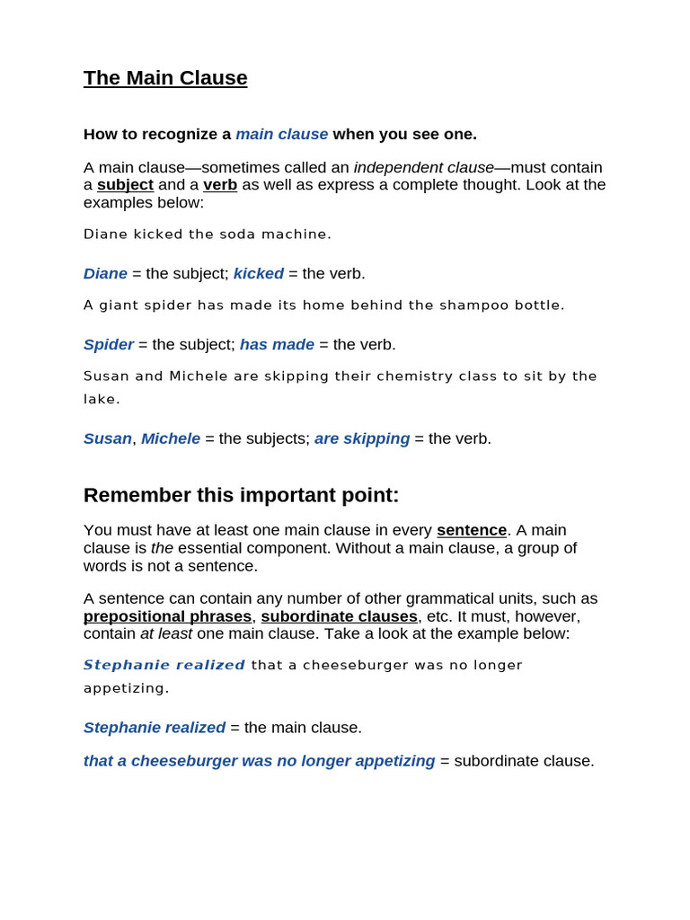 Main and Subordinate Clause | PDF | Clause | Subject (Grammar)