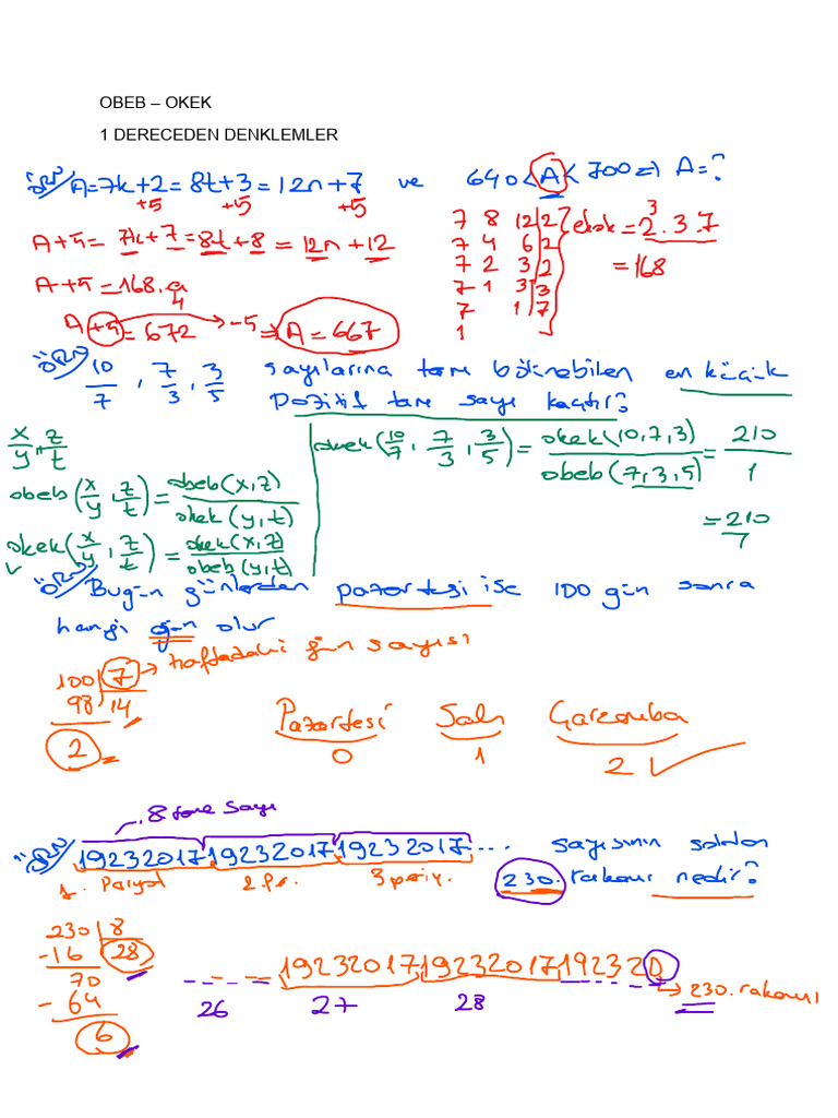 Obeb - Okek, 1. Dereceden Denklemler | PDF