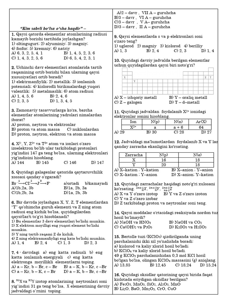 1-Qism Davriy Sistema | PDF