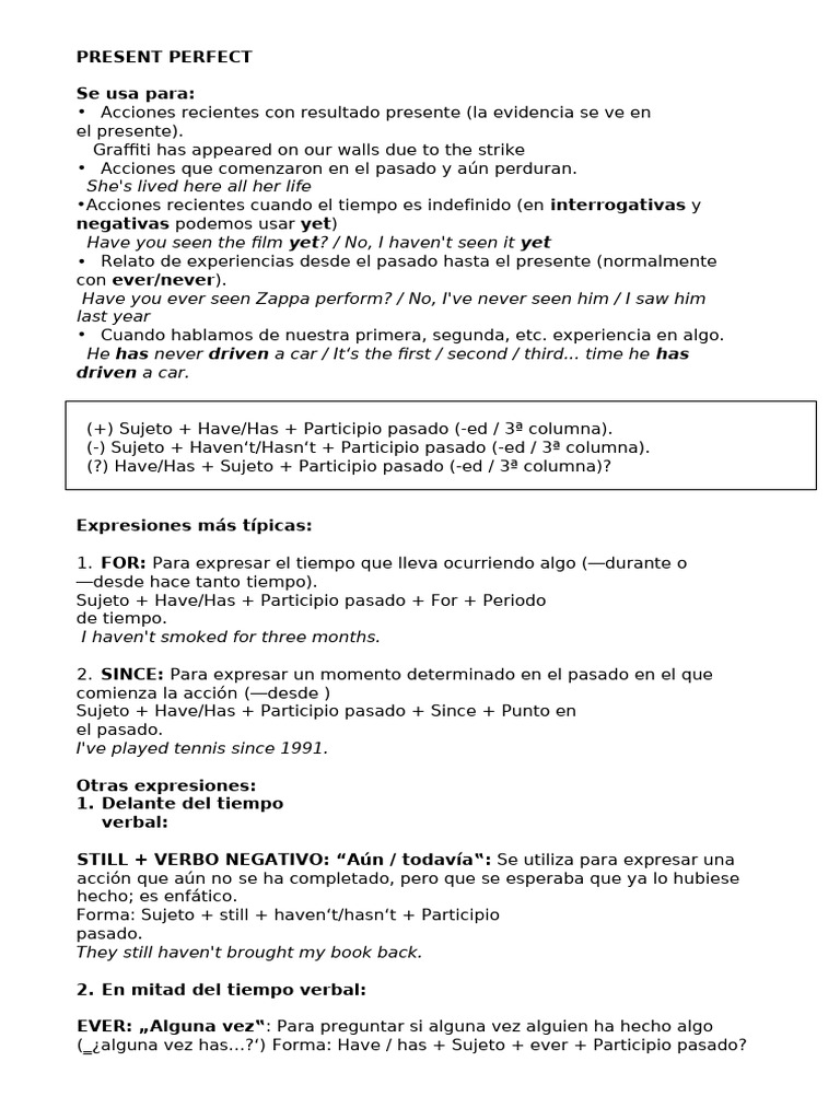 Present Perfect | PDF | Lingüística | Gramática