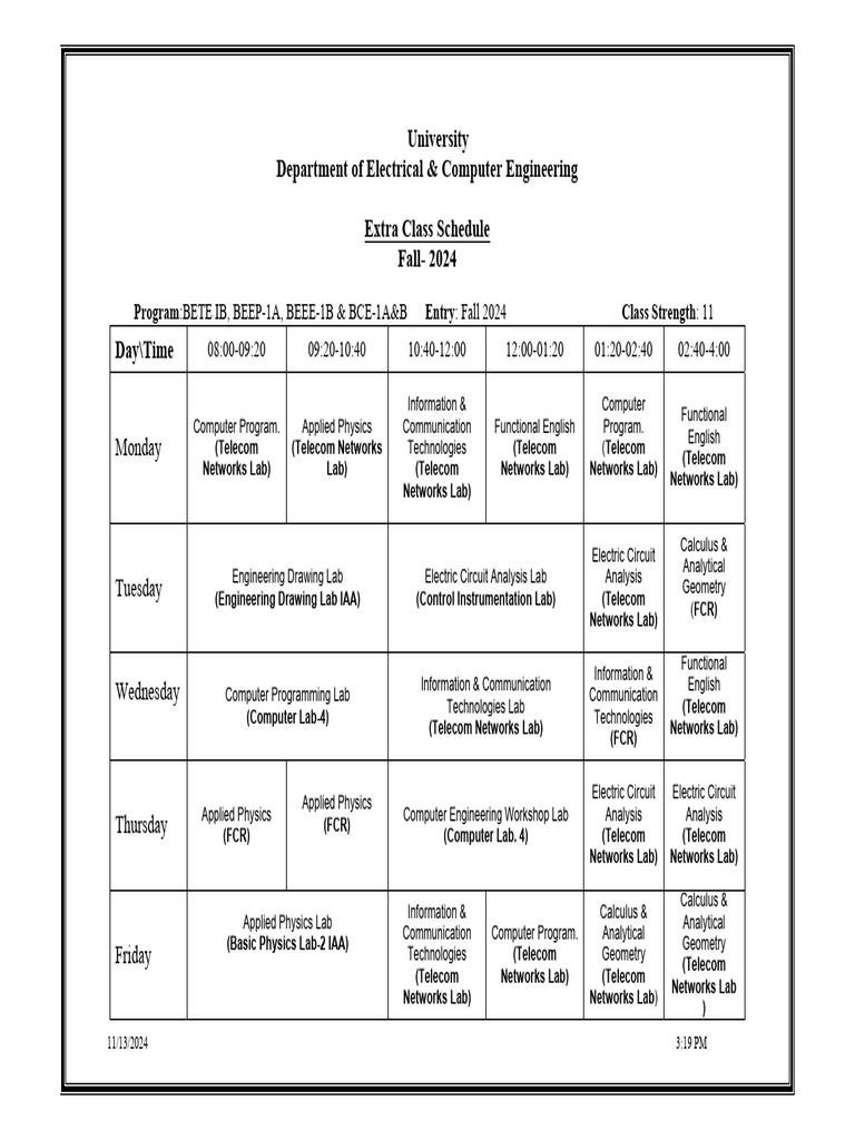 Extra Ece Class Schedule Pdf Engineering Information And 2241
