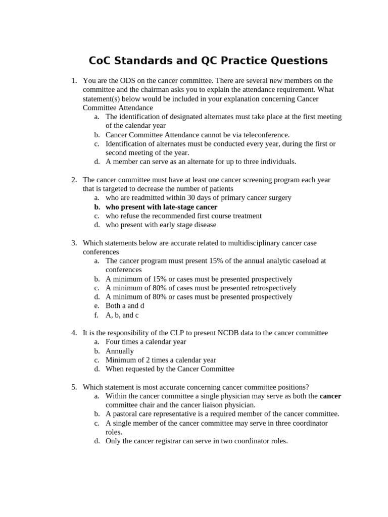 CoC Standards and QC Questions Final | PDF | Cancer | Health Sciences